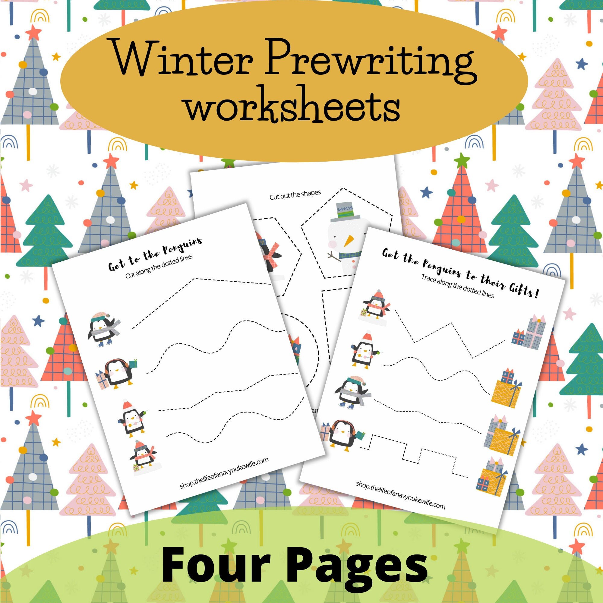 Preschool Scissor Skills Practice Worksheets, Winter Penguin Preschool ...
