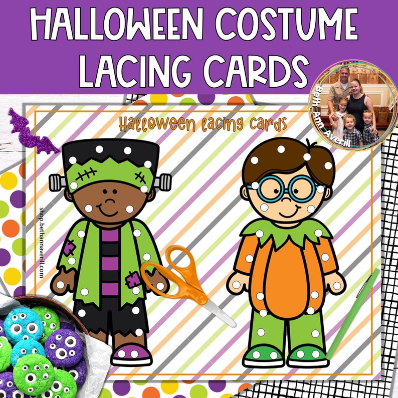 Halloween Costume Lacing Cards for Preschoolers halloween - Etsy