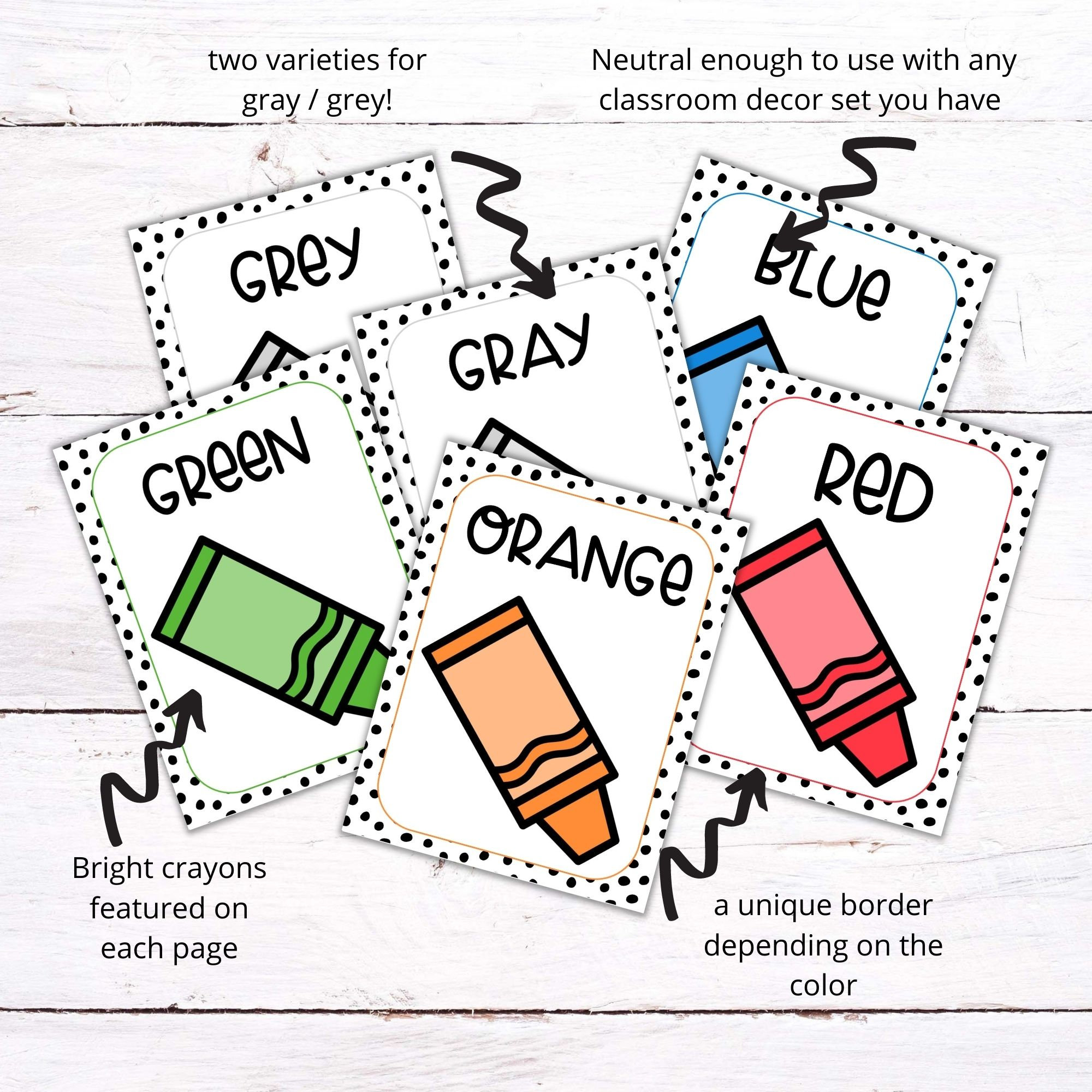 Crayon Color Posters Classroom Decorations Printable Spotted Brights ...