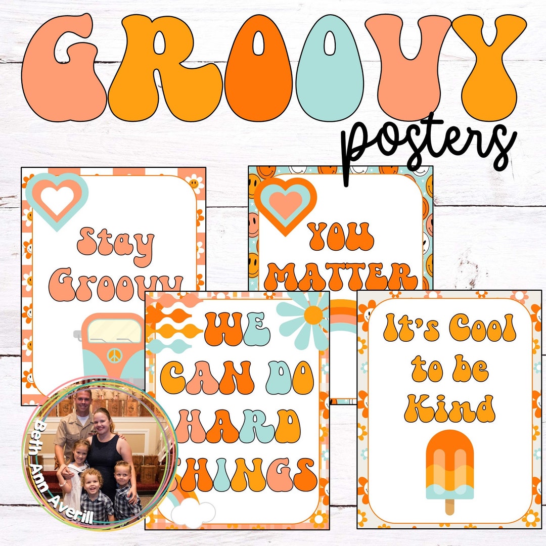 Groovy Boho Motivational Posters Retro Classroom Bulletin Board ...