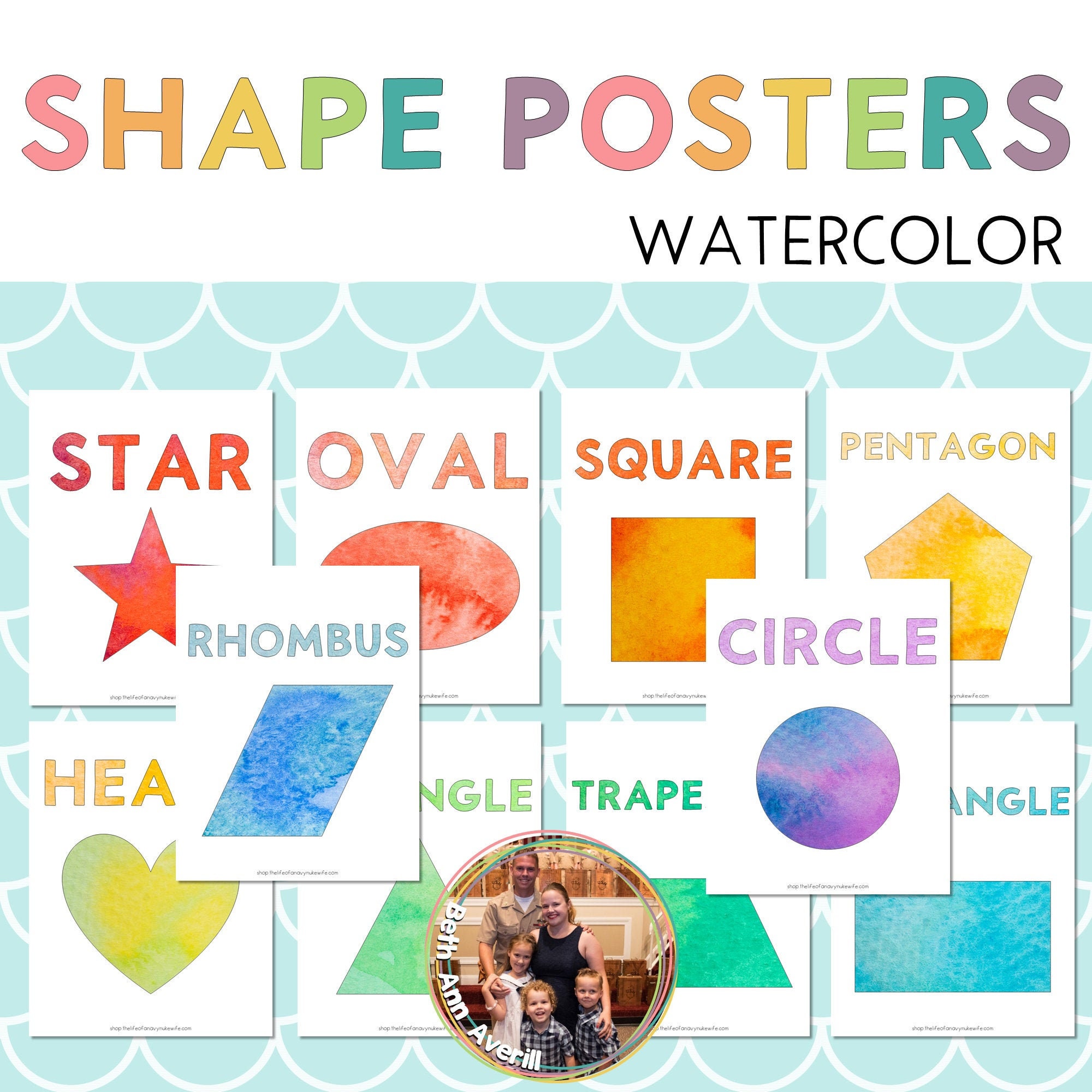 Watercolor Shapes Posters Watercolor Classroom Decor Homeschool Decor ...