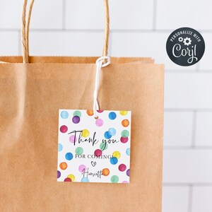 Rainbow Spots Square Favor Tag Template Printable Thank You - Etsy