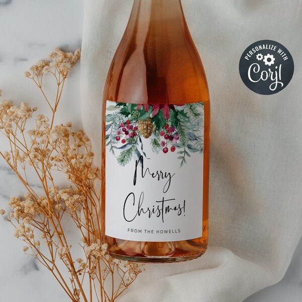 Merry Christmas Wine Labels - Etsy