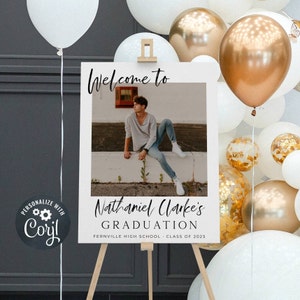 Modern Graduation Photo Welcome Sign Template, Printable Minimalist ...