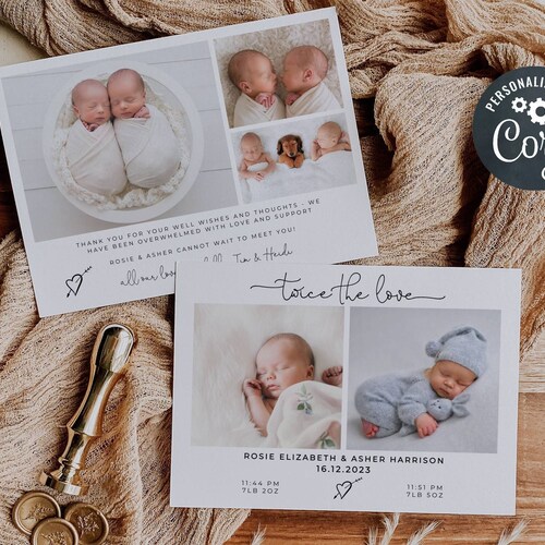 Twin Babies Birth Announcement Template Printable Editable - Etsy