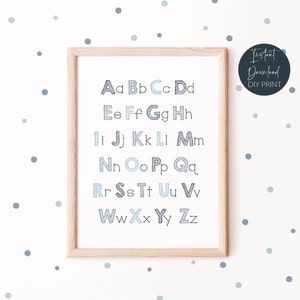 Navy Blue Alphabet Poster, Printable ABC Kids Art, Pastel Educational ...