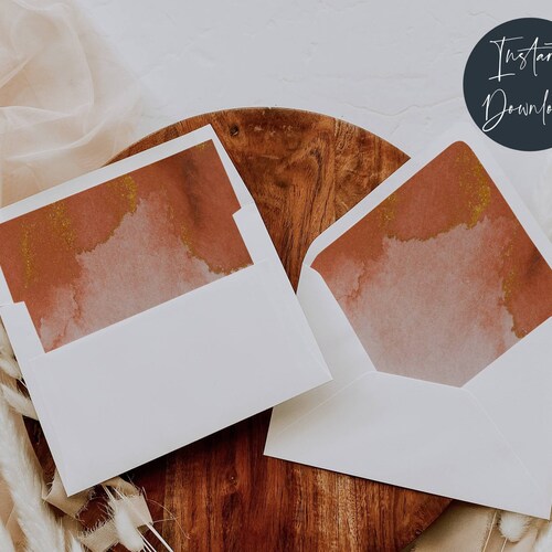Rust & Gold Watercolor Envelope Liner Template Printable - Etsy