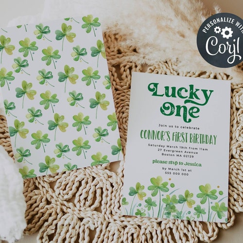 Editable Lucky One Birthday Invitation Shamrock Birthday - Etsy