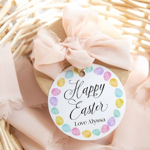 Round Easter Favor Tag Template, Printable Easter Egg Wreath Gift ...
