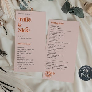 Retro Wedding Program Template Printable Peach & Rust | Etsy