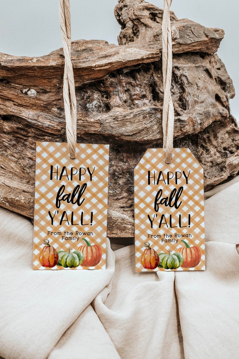 Printable Happy Fall Y'all Tags, Editable Fall Gift Tags, Pumpkin Favor ...