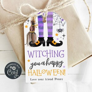 Witching You A Happy Halloween Gift Tag Template, Printable Cute Witch ...