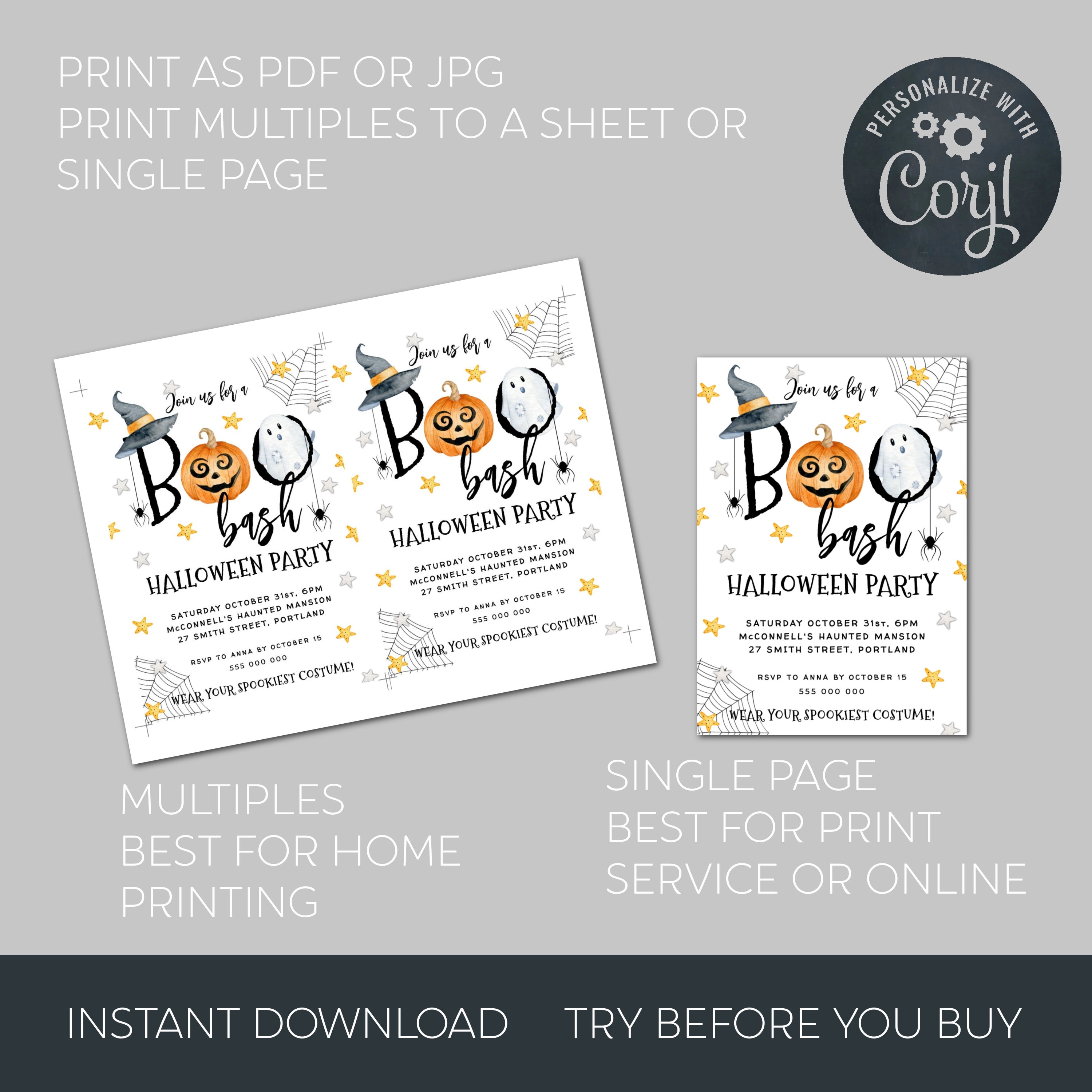 Boo Bash Halloween Party Invitation Template, Printable Kids Costume ...
