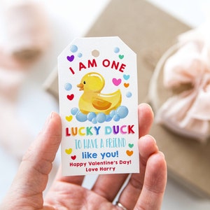 Lucky Duck Valentine's Day Gift Tag Template, Printable Rubber Duck ...