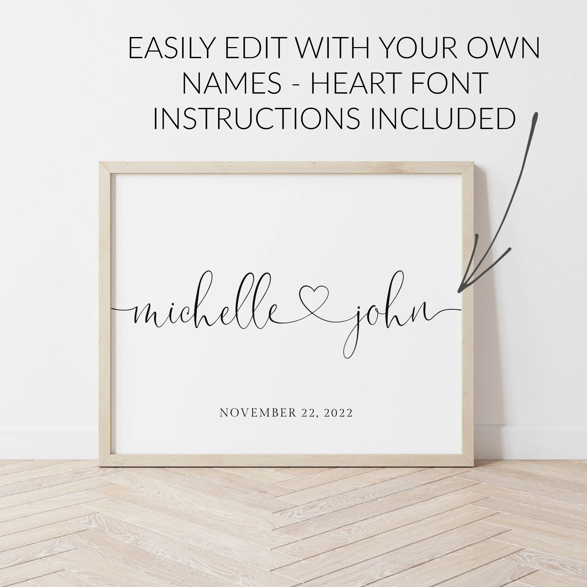 Heart Couple Names Printable Art Template Personalized Heart - Etsy