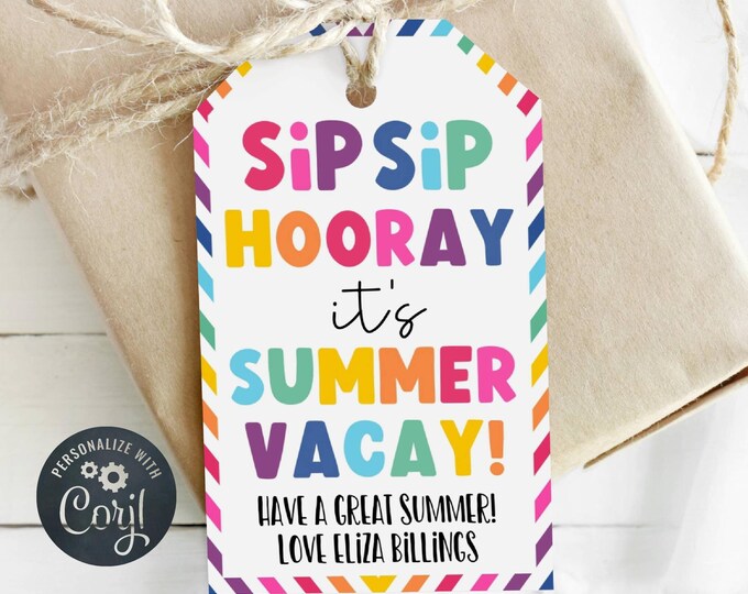 Summer Editable Printable Gift Tags, Personalized End of School Favor ...