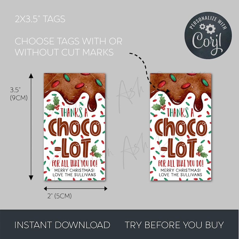 Christmas Chocolate Gift Tag Template, Printable Holiday Thanks A Choco ...