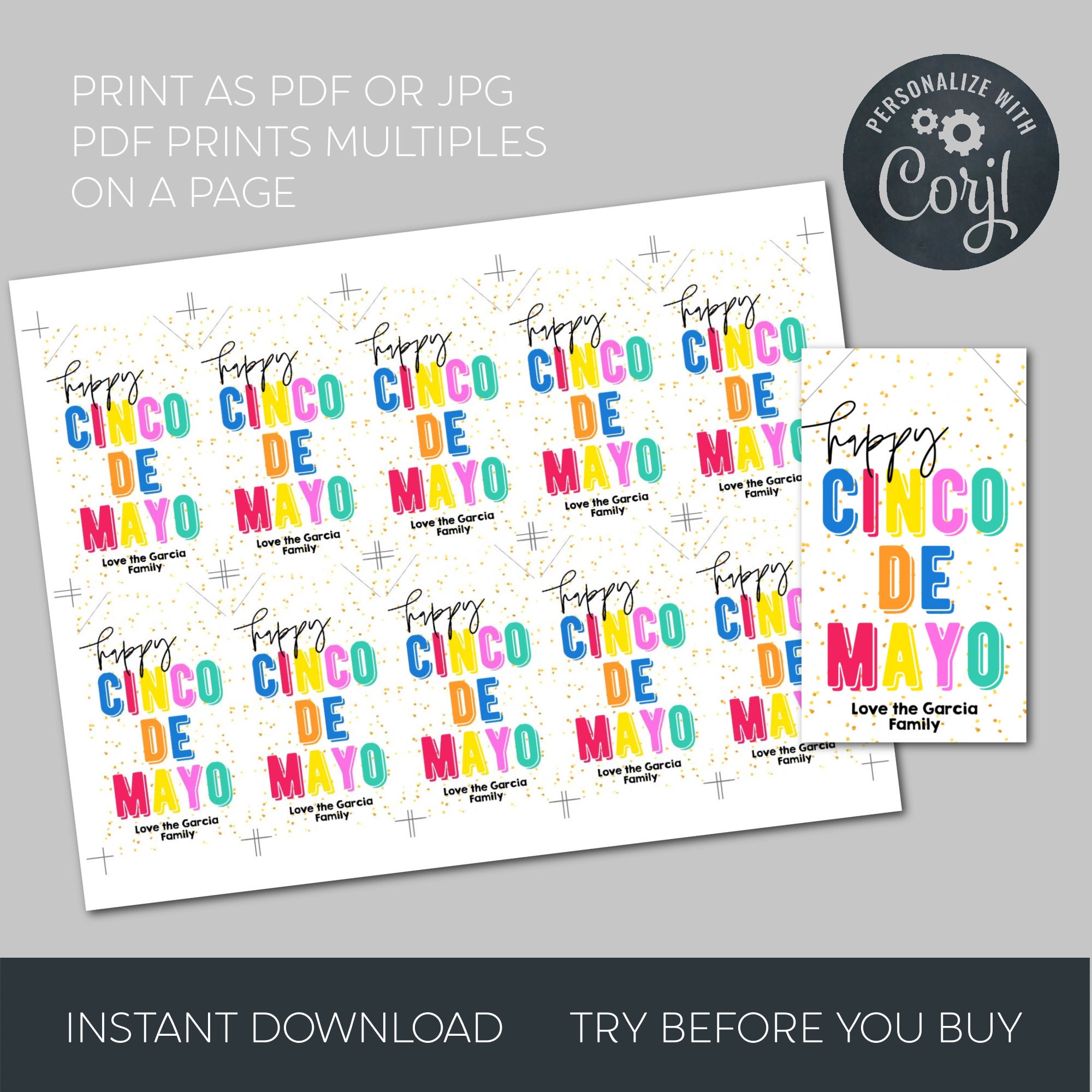 Happy Cinco De Mayo Gift Tag Template Printable 5th of May - Etsy
