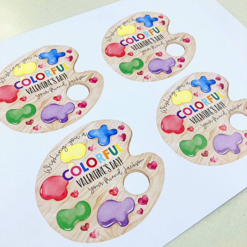 Paint Valentine's Day Gift Tag Template, Printable Colorful Valentine ...