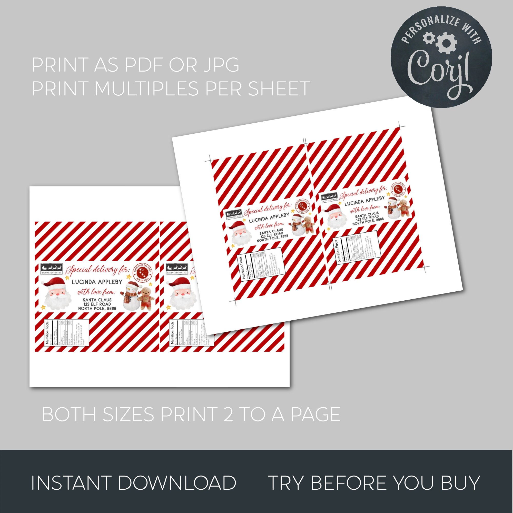 Christmas Chocolate Bar Wrapper Template, Printable Special Delivery ...
