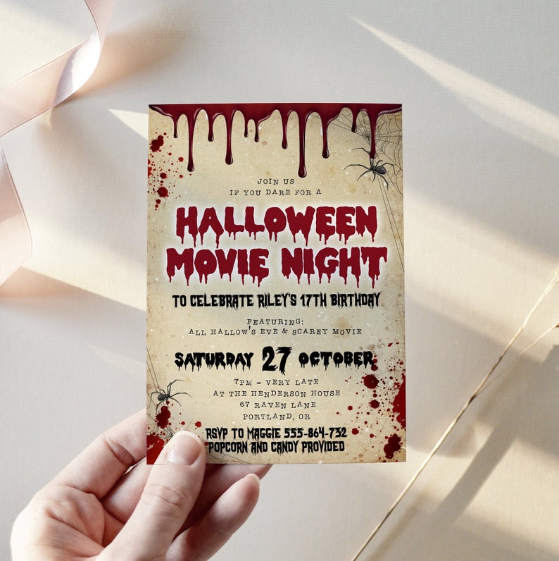 Halloween Movie Night Invitation Template Printable Scary - Etsy
