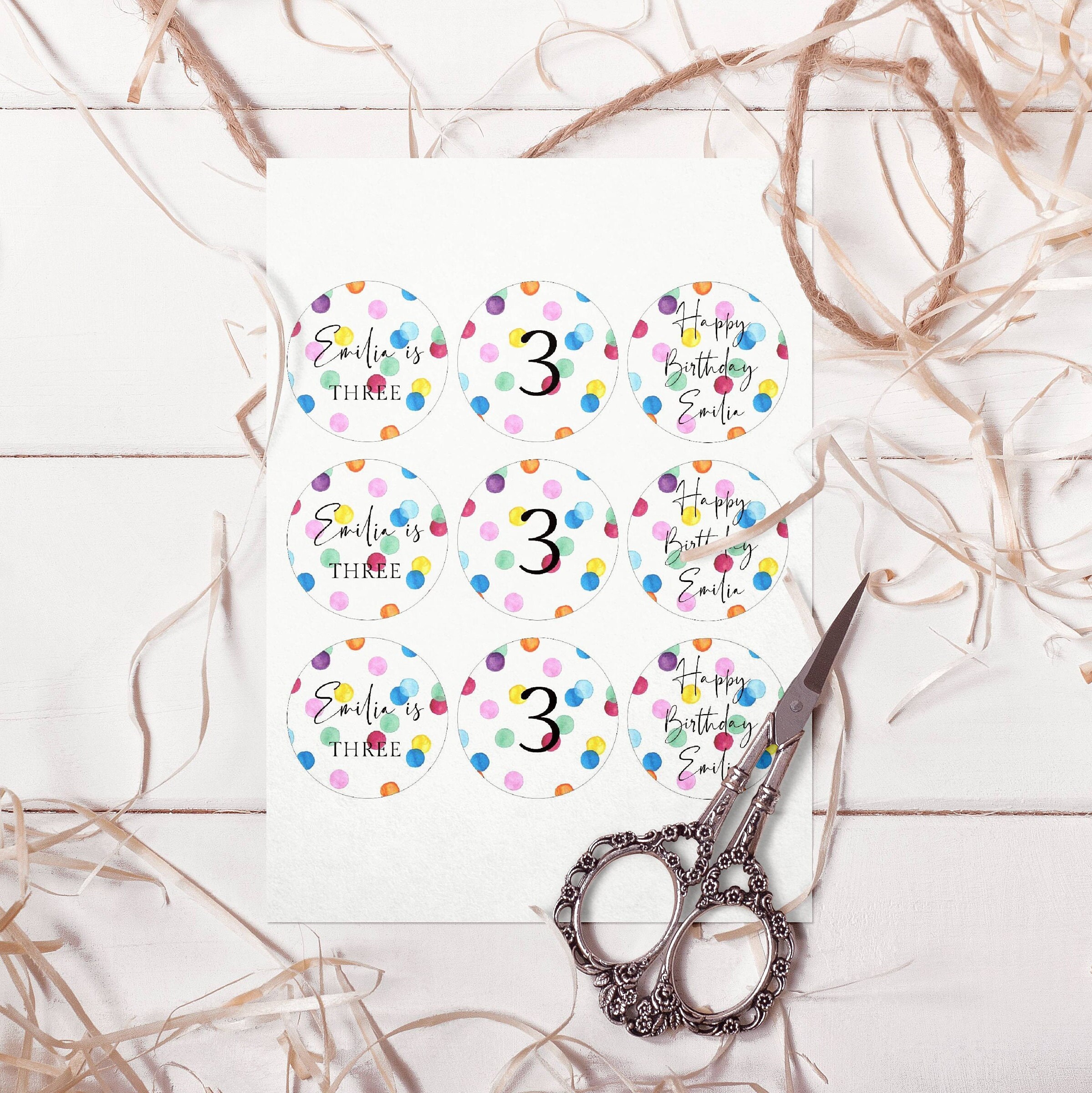 Printable Rainbow Spots Cupcake Topper Template, Editable Birthday ...
