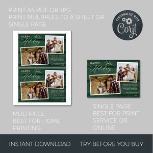 Rustic Wood Photo Holiday Card Template, Printable Farmhouse Christmas ...