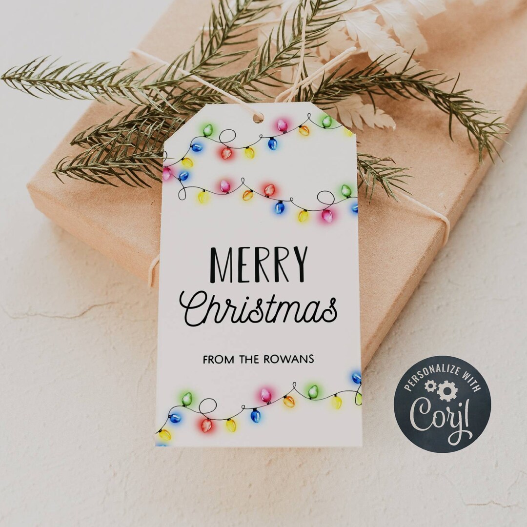 Christmas Fairy Lights Gift Tag Template, Printable Holiday Party Gift ...