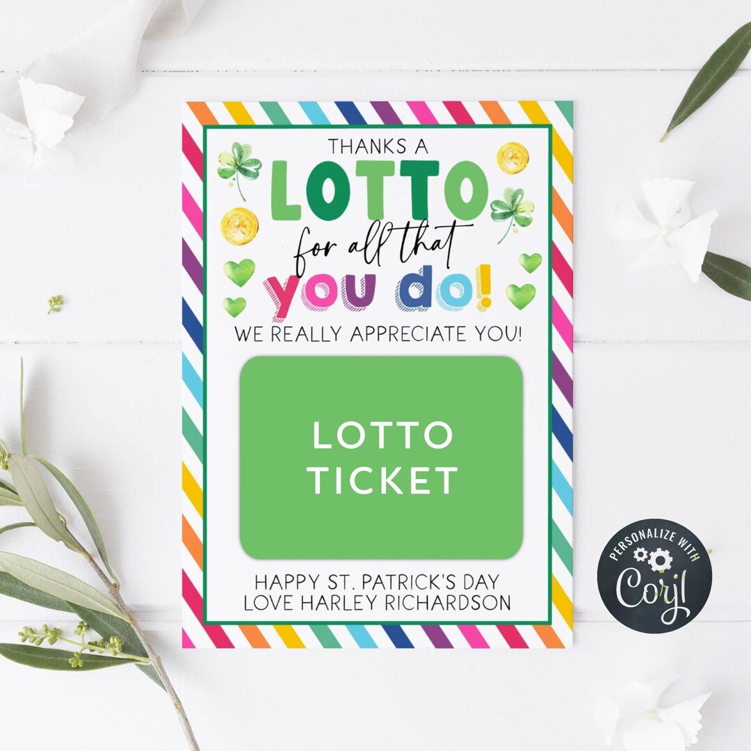 Editable St. Patrick's Day Appreciation Lotto Ticket Holder Template ...