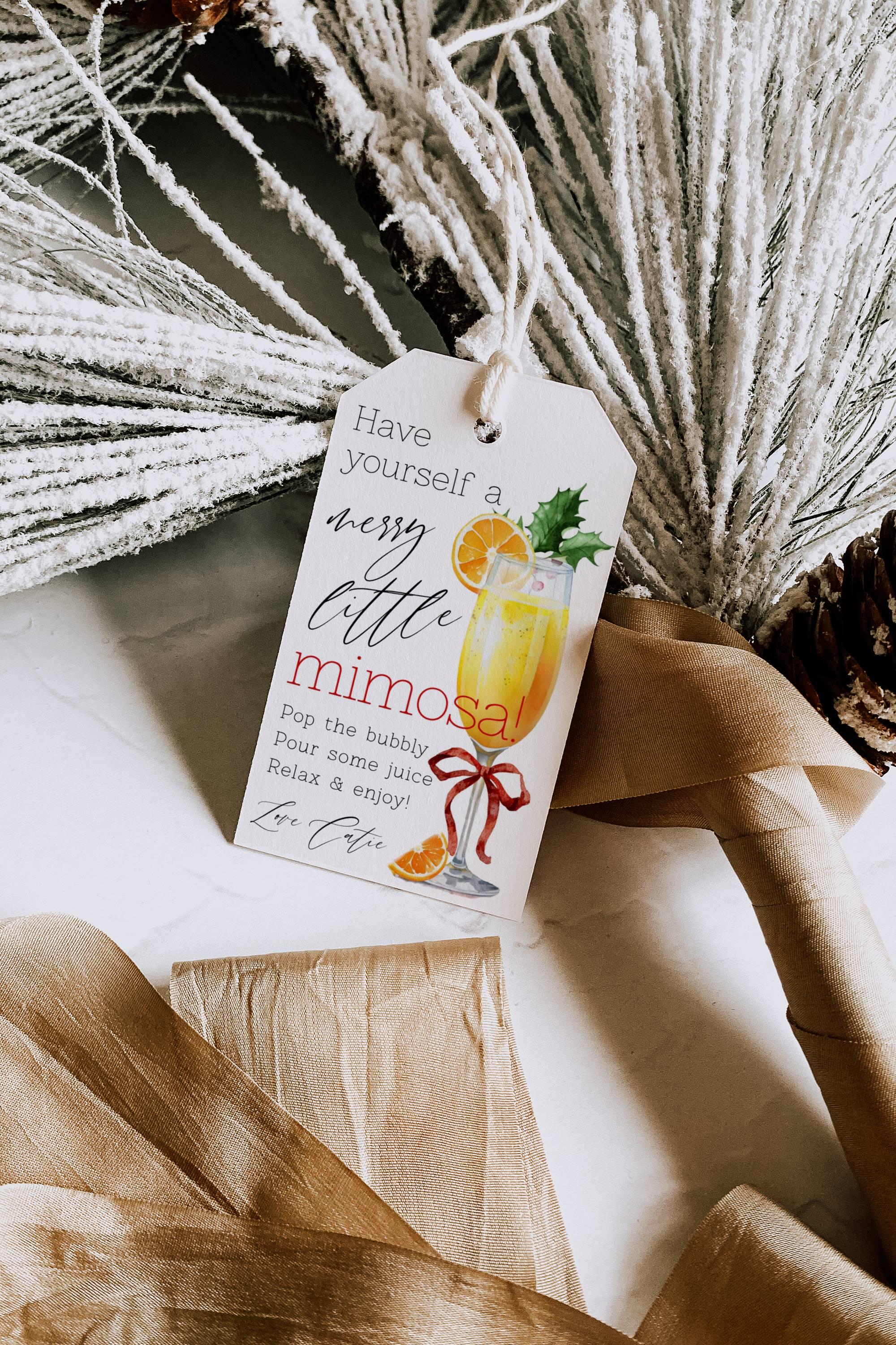 Merry Little Christmas Mimosa Gift Tag Template, Printable Holiday ...