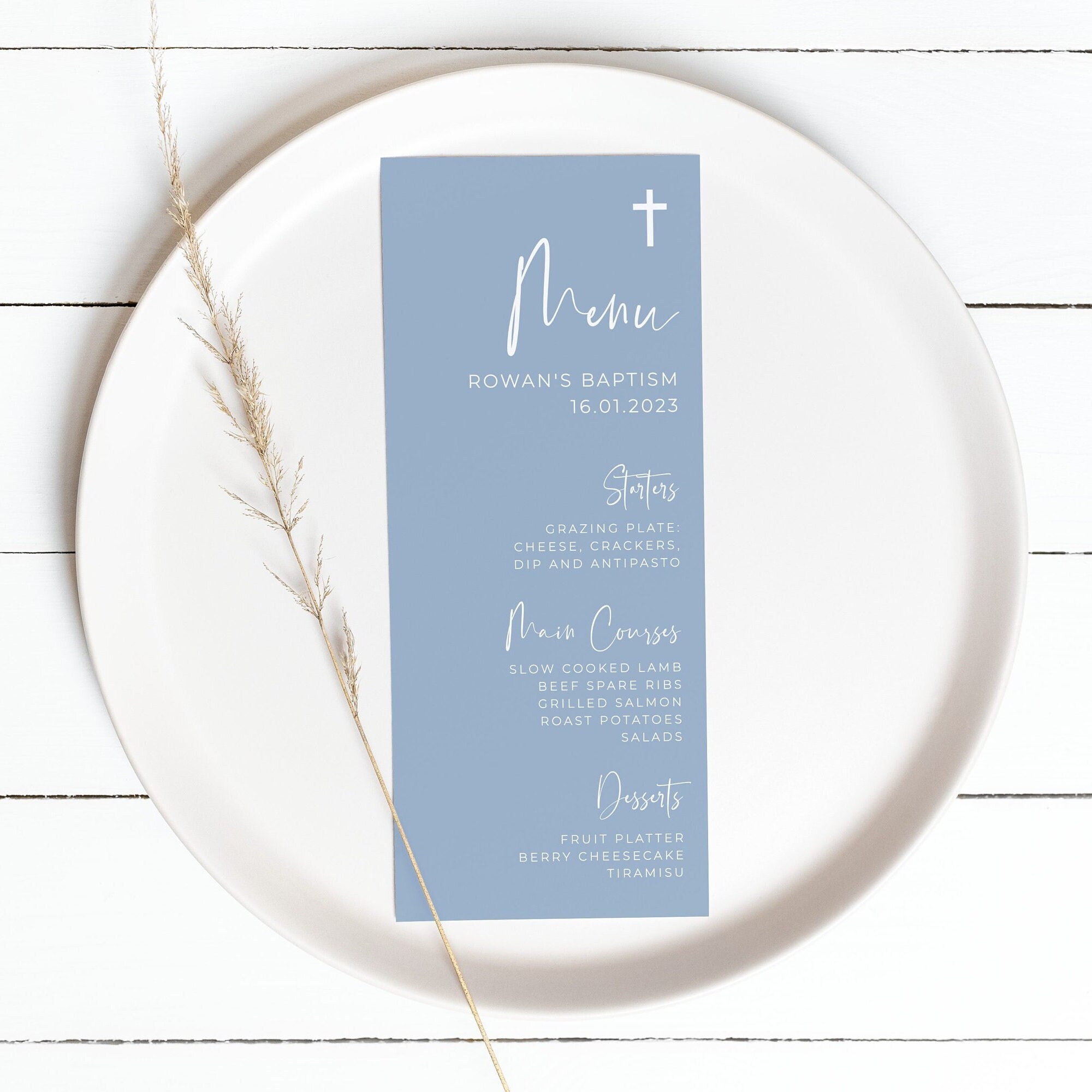 Dusty Blue Baptism Menu Template Printable Christening Table - Etsy