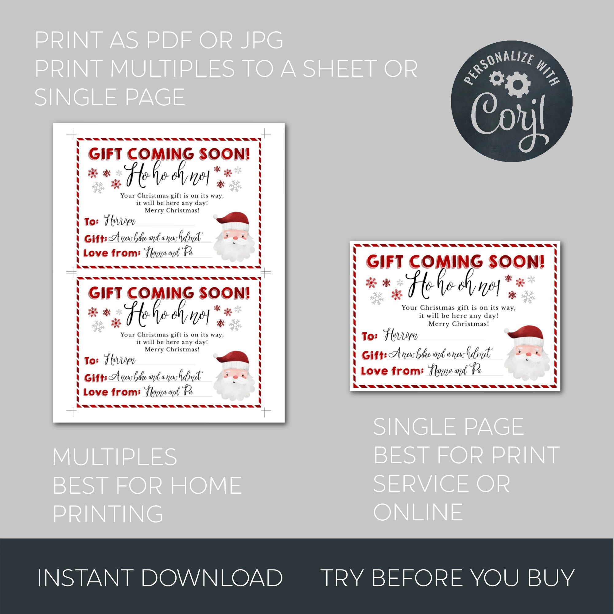 Printable Delayed Christmas Gift Card Template, Editable Gift Coming ...