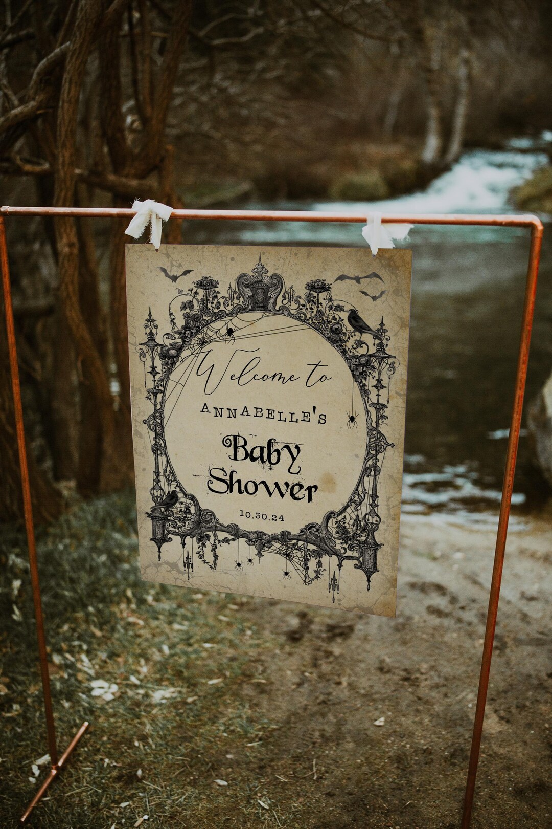 Gothic Halloween Baby Shower Welcome Sign Template, Printable Spooky ...