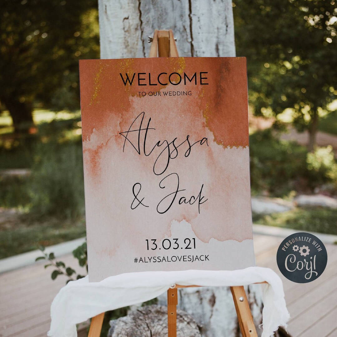 Rust & Gold Welcome Sign Template, Printable Copper Wedding Welcome ...