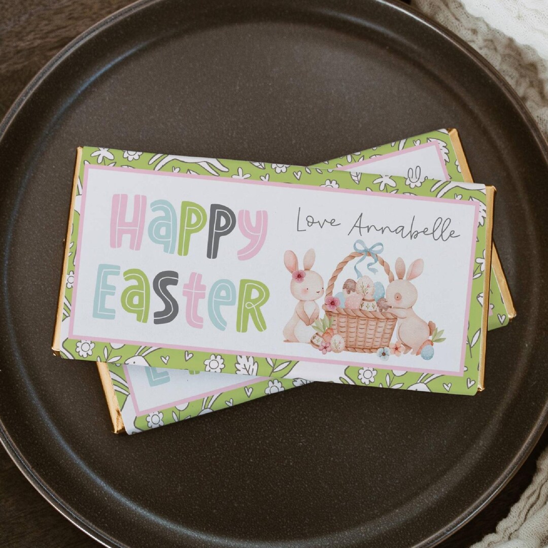 Easter Chocolate Bar Wrapper Template, Printable Pastel Bunnies Easter ...