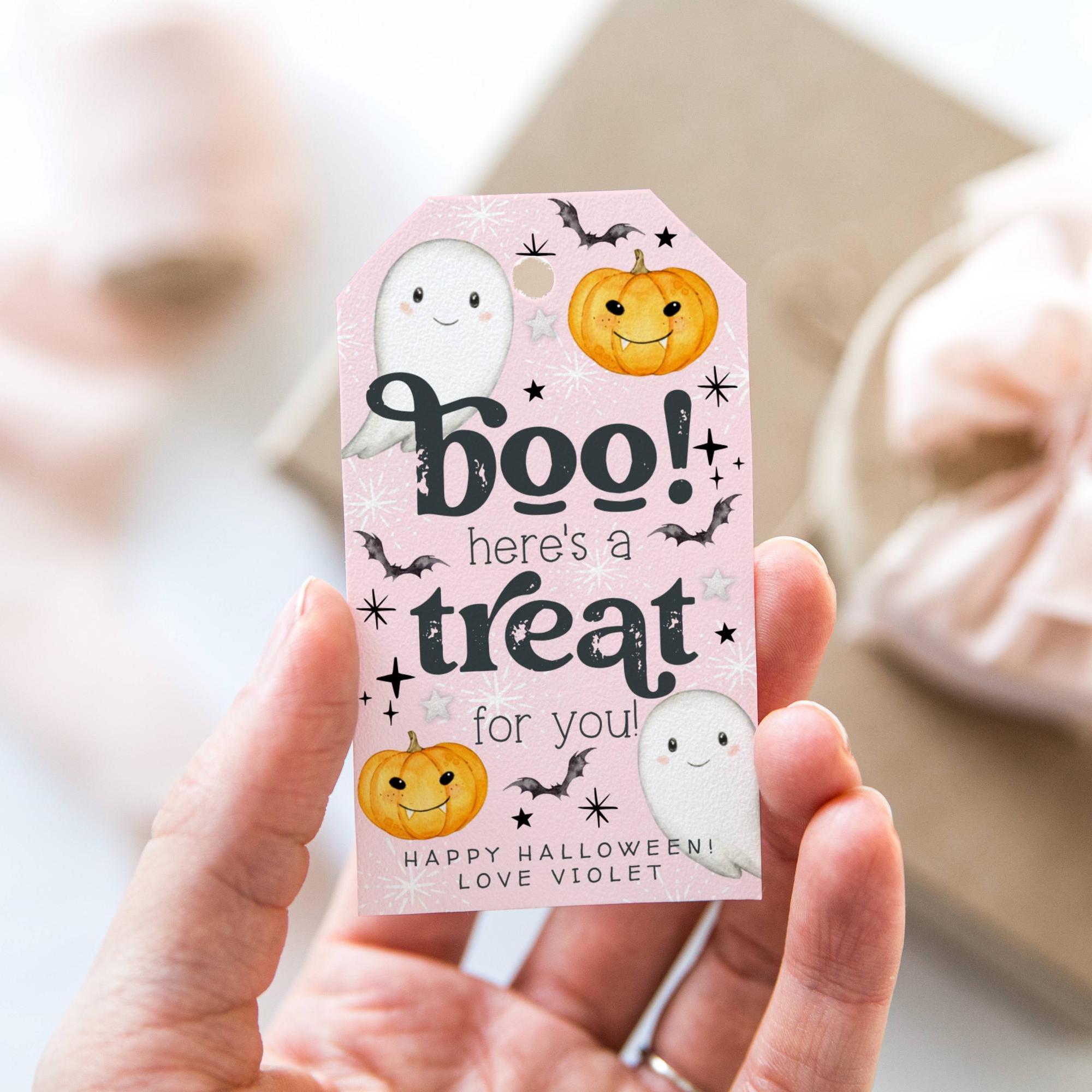 Cute Pink Halloween Ghost Gift Tag Template, Printable Boo Here's A ...