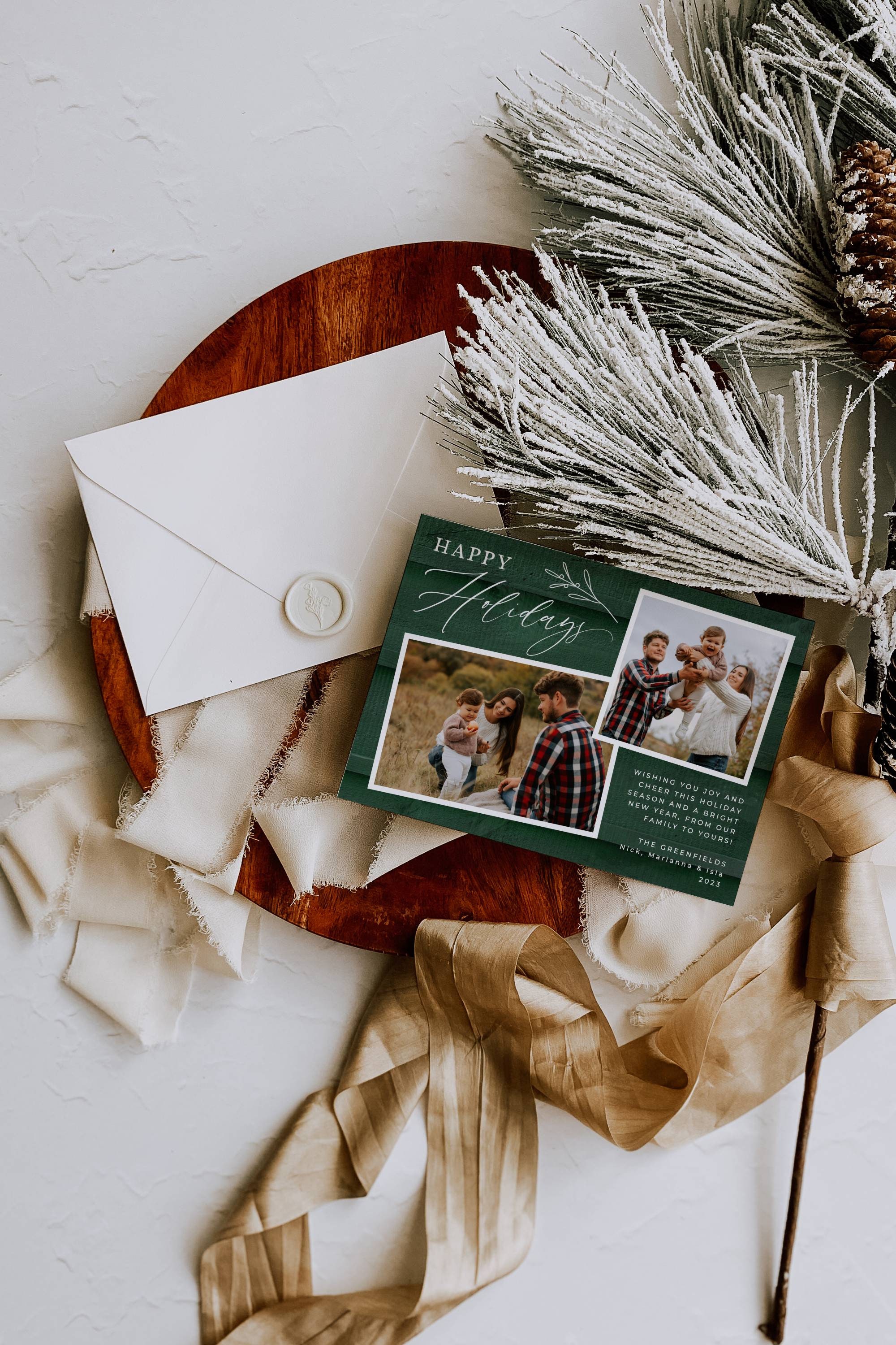 Rustic Wood Photo Holiday Card Template, Printable Farmhouse Christmas ...