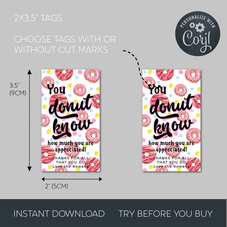 Donut Gift Tag Template You Donut Know How Much You Are - Etsy