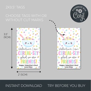 Cereal Valentine's Day Gift Tag Template, Printable Cereal-sly Glad We ...