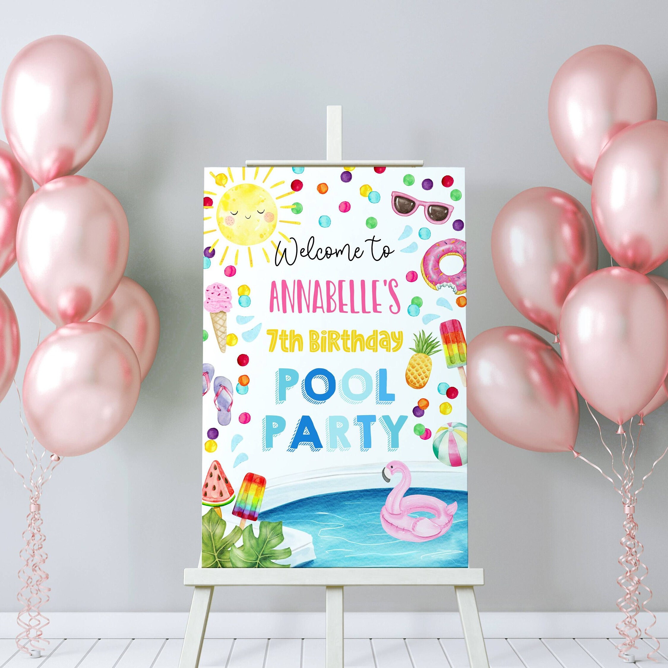 Editable Pool Party Welcome Sign Template, Printable Summer Birthday ...