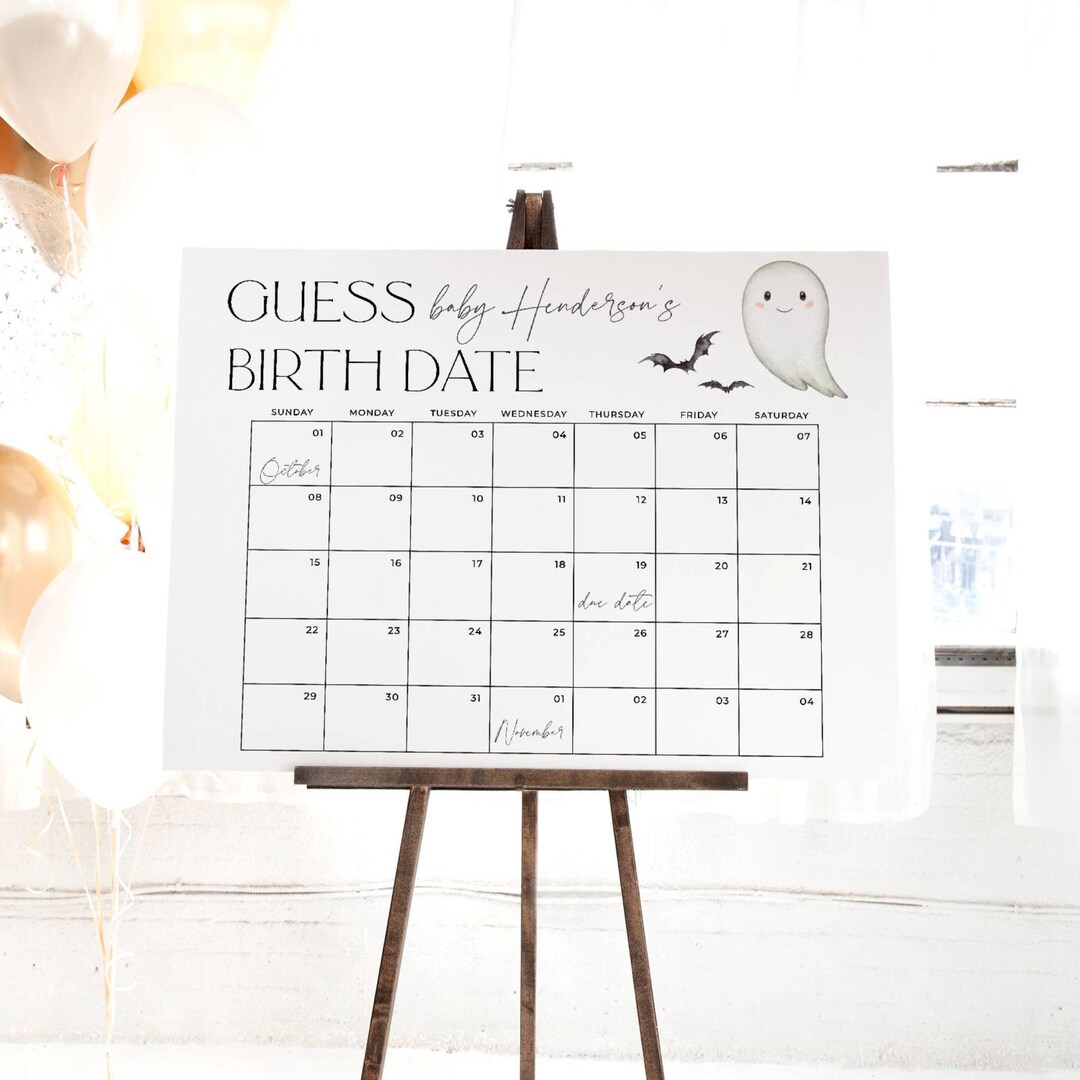 Halloween Baby Shower Guess Baby's Birth Date Template, Printable ...