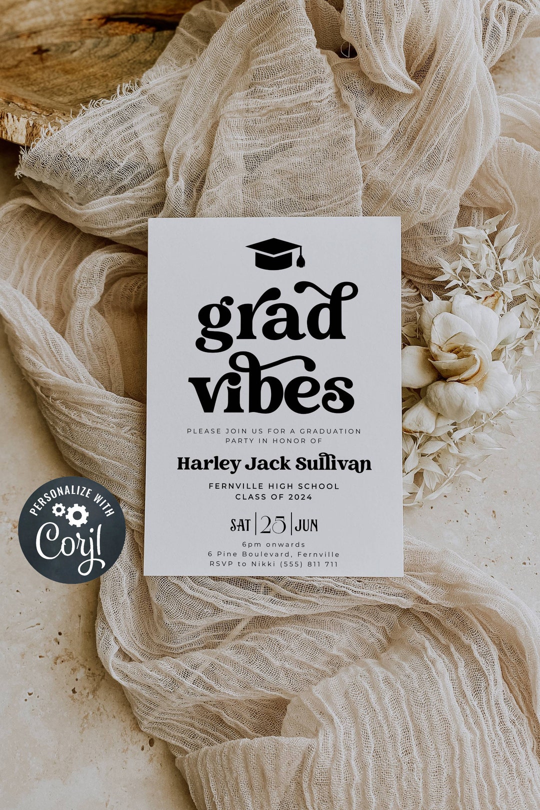 Retro Minimalist Graduation Party Invitation Template, Printable ...