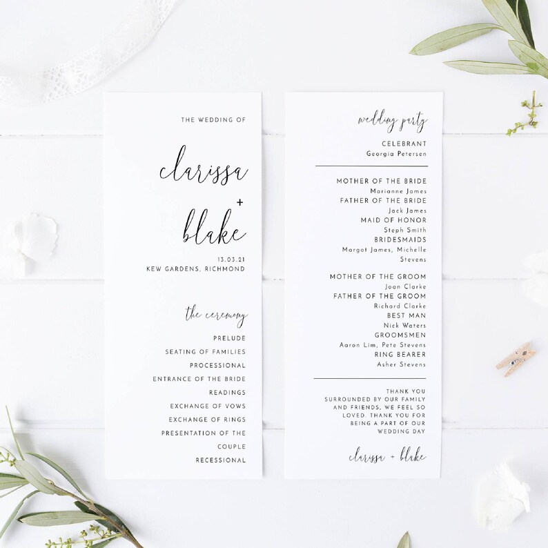 Minimalist Script Wedding Program Template Printable Modern - Etsy