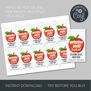 Back to School Gift Tag Template, Printable Apple First Day of School ...