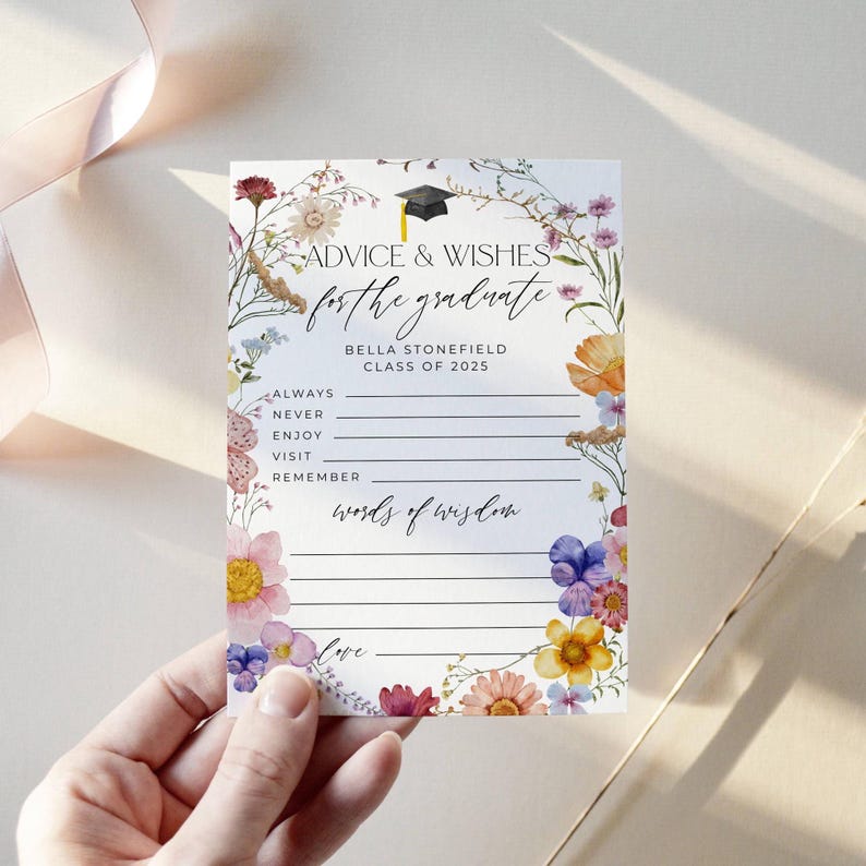 Pink Wildflower Advice & Wishes for the Graduate Card Template ...