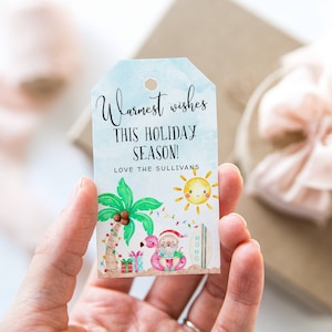 Tropical Christmas Gift Tag Template, Printable Summer Holiday Party ...