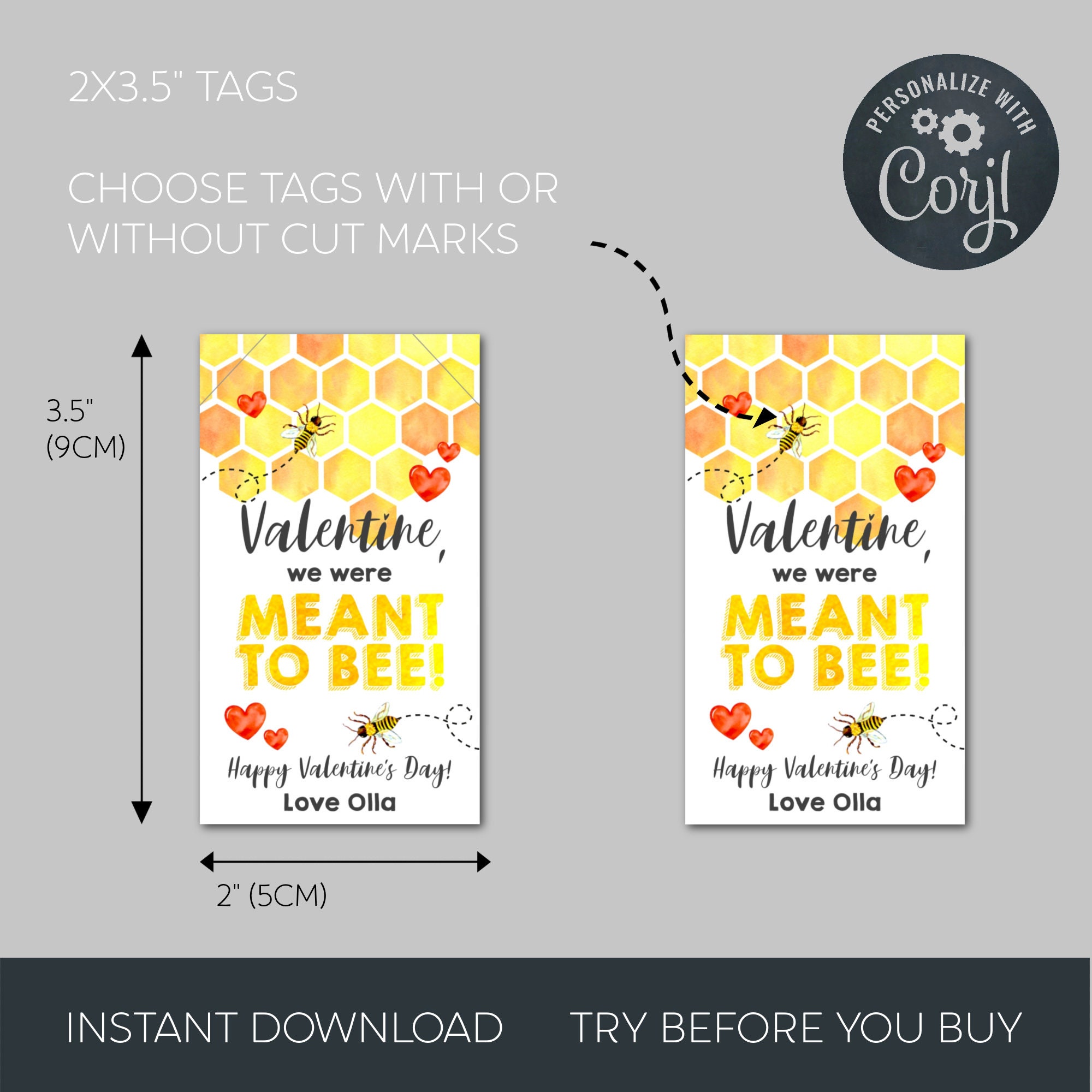Bee Valentine's Day Gift Tag Template Meant to Bee - Etsy