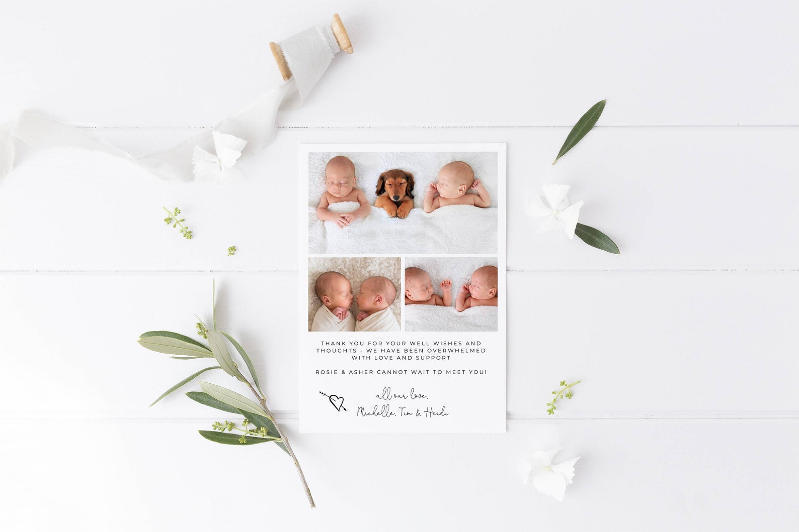Twin Babies Birth Announcement Template Printable Editable | Etsy