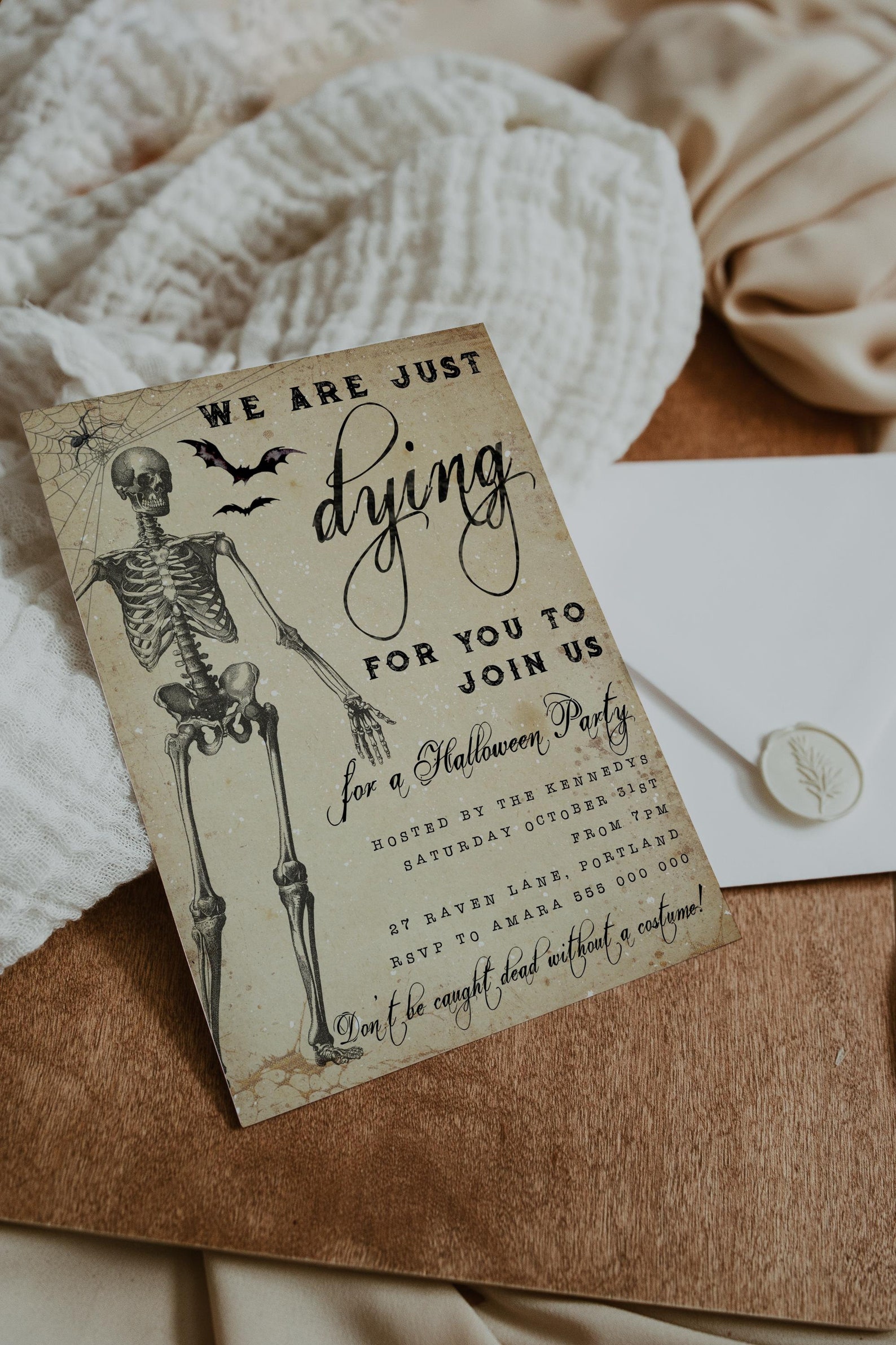 Vintage Skeleton Halloween Invitation Template, Editable Costumes ...
