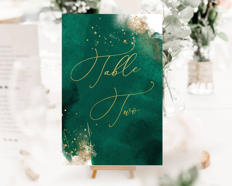 Emerald Watercolor Table Number Template Printable Hunter - Etsy